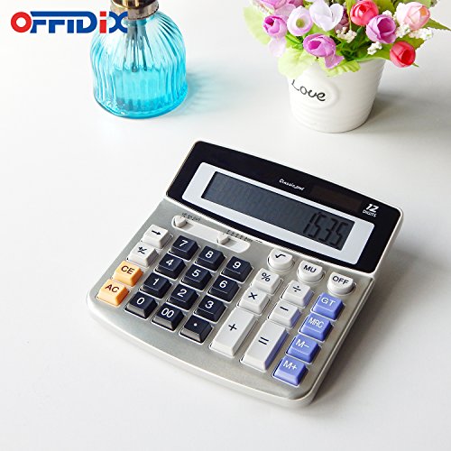 OFFIDIX Office Calculators Desktop Calculator,Basic Calculators, Solar Battery Dual Power Electronic Calculator Portable 12 Digit Large LCD Display Calculator Large Calculator