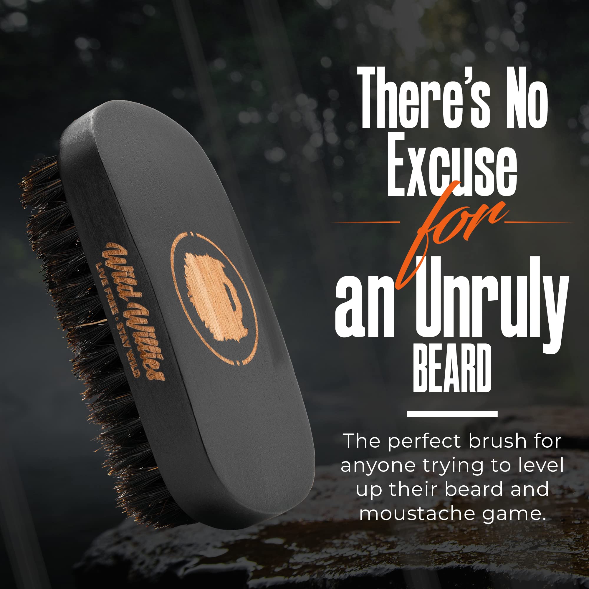 Wild Willies Natural Boar Bristle Beard Brush for Men - Professional Beard and Mustache Grooming Brush with Ergonomic Wooden Handle - Small Travel Pocket Size Beard Detangler, Smoothens, Softens