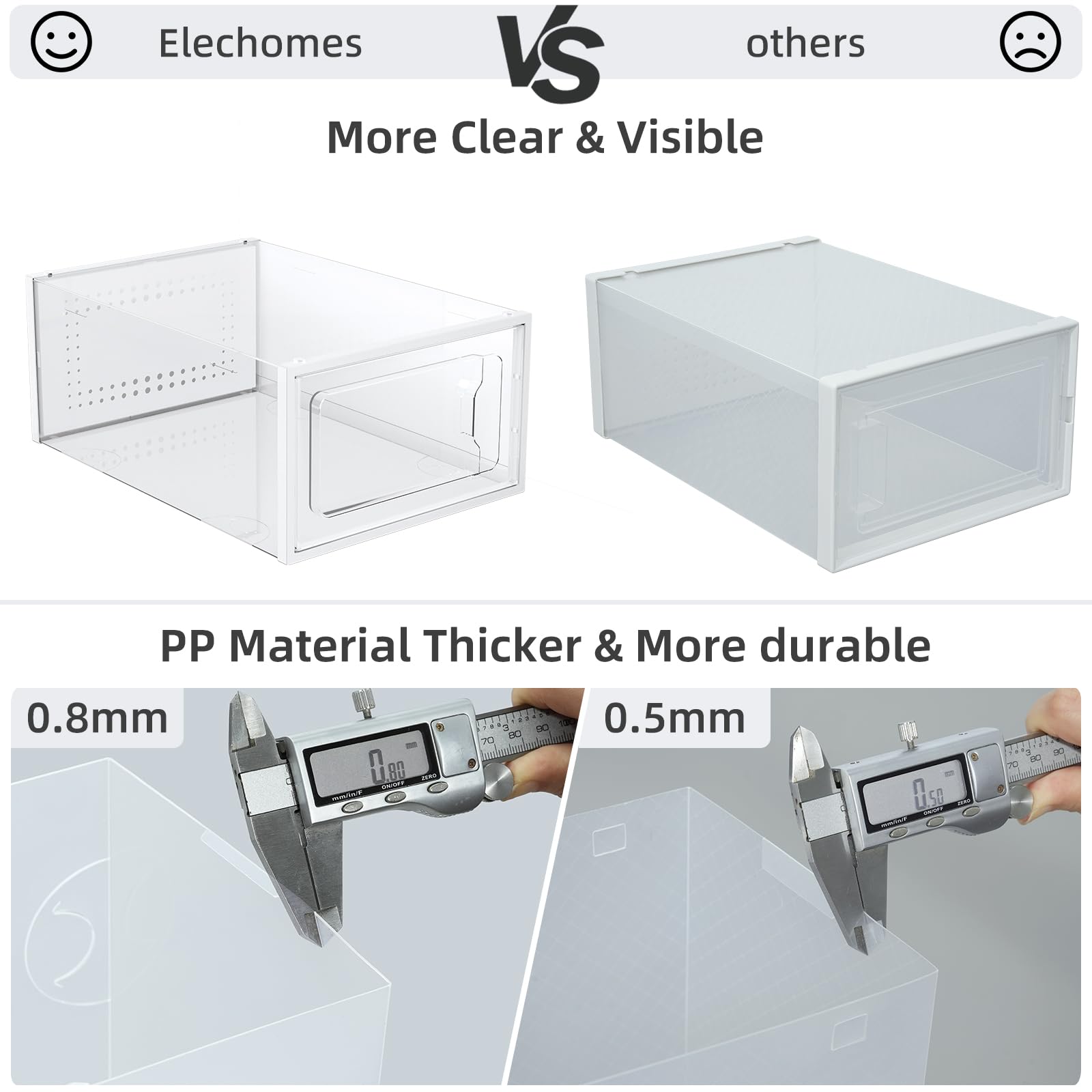 Elechomes Shoe Boxes Clear Plastic Stackable, 18 Pack Premium Shoe Organizer Storage for Closet Space Saving Foldable Shoe Rack Containers, Sneaker Display Case Holder Shoe Bin for Entryway Drawers