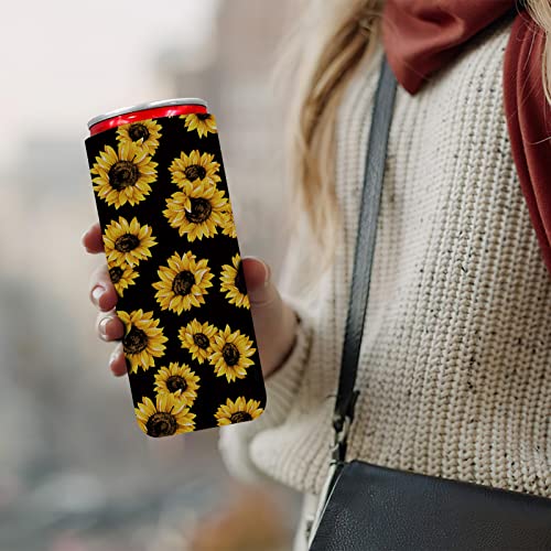 XccMe 2pcs Slim Can Cooler, Colourful Neoprene Beer Cooler Beer Coolies Beer Holders Perfect for 12oz Slim Cans like Red Bull, White Claw, Slim Beer and Spiked Seltzer Water(Sun Flower)
