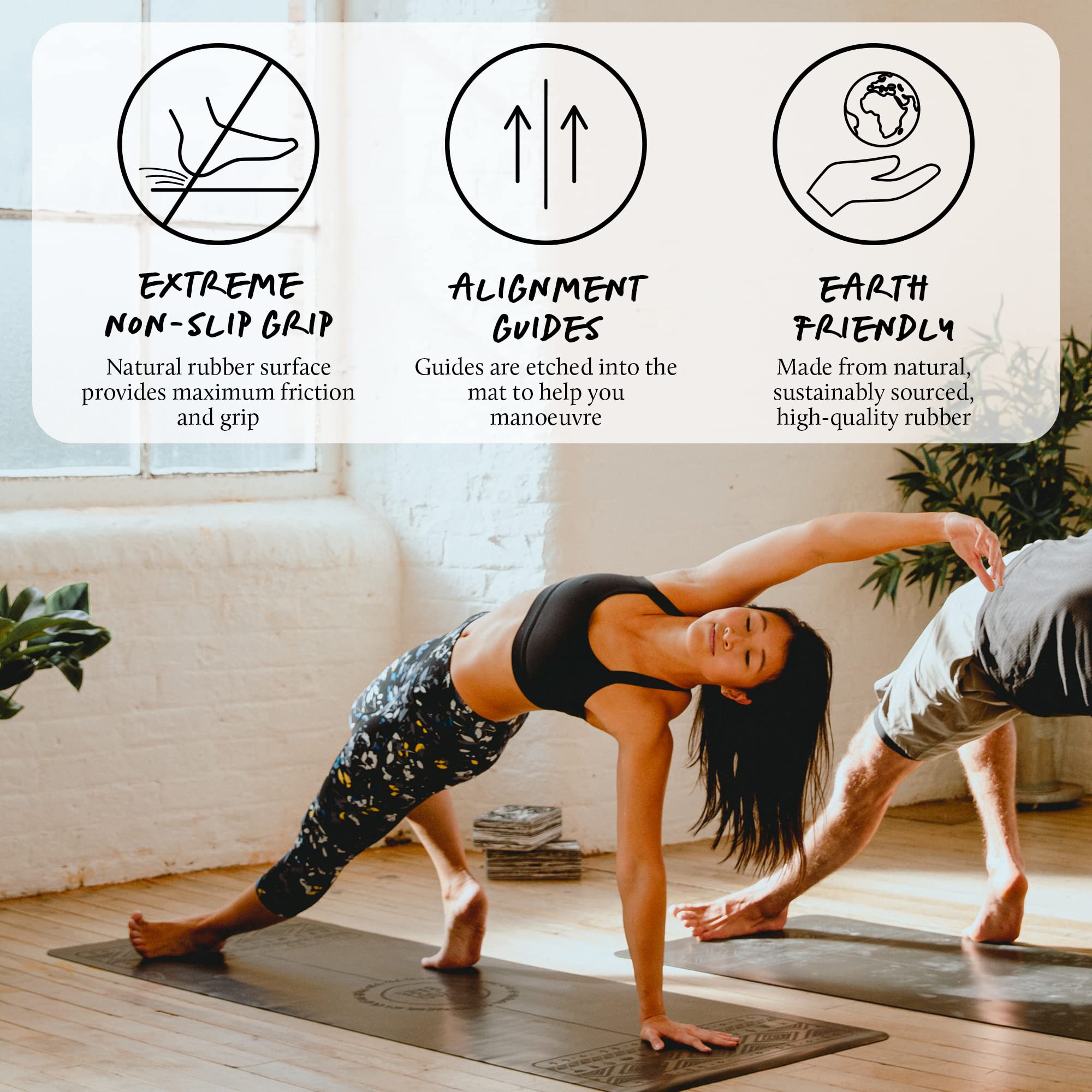 Yogi Bare Paws Light TRAVEL Yoga Mat 1/10" (2mm) - Extreme Non Slip Grip Mat - ECO Friendly Natural Rubber Surface with Body Alignment - Yoga Exercise Equipment & Meditation Accessories - Black