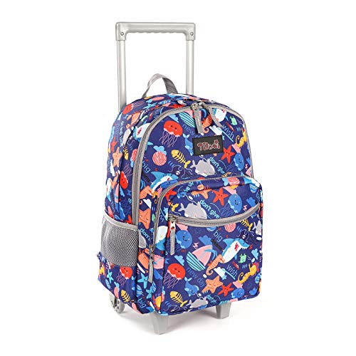 Tilami Rolling Backpack 18 inch Double Handle Wheeled Laptop Boys Girls Travel School Children Luggage Toddler Trip, Shark