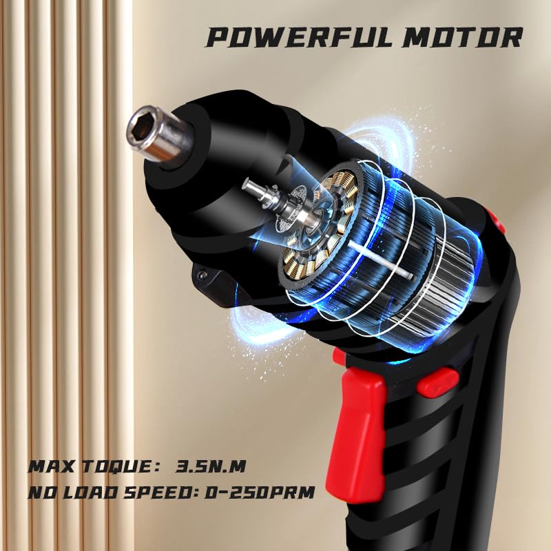 Electric Screwdriver, 47PCS 4.2V Cordless Drill Screwdriver Set, 3.5N·m Max Torque Rechargeable Electric Screwdriver Rotatable Drill Screwdriver for Home DIY Project