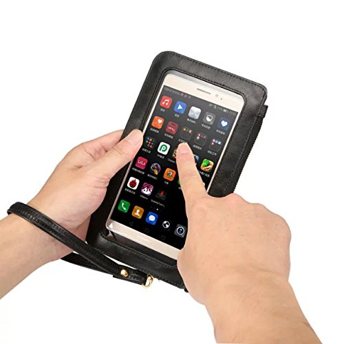 Touch Screen Crossbody Shoulder Bag Purse Pouch Wallet Case for for iPhone 14 13 Pro Max Samsung Galaxy S22 Ultra S21 S20 FE (Black)