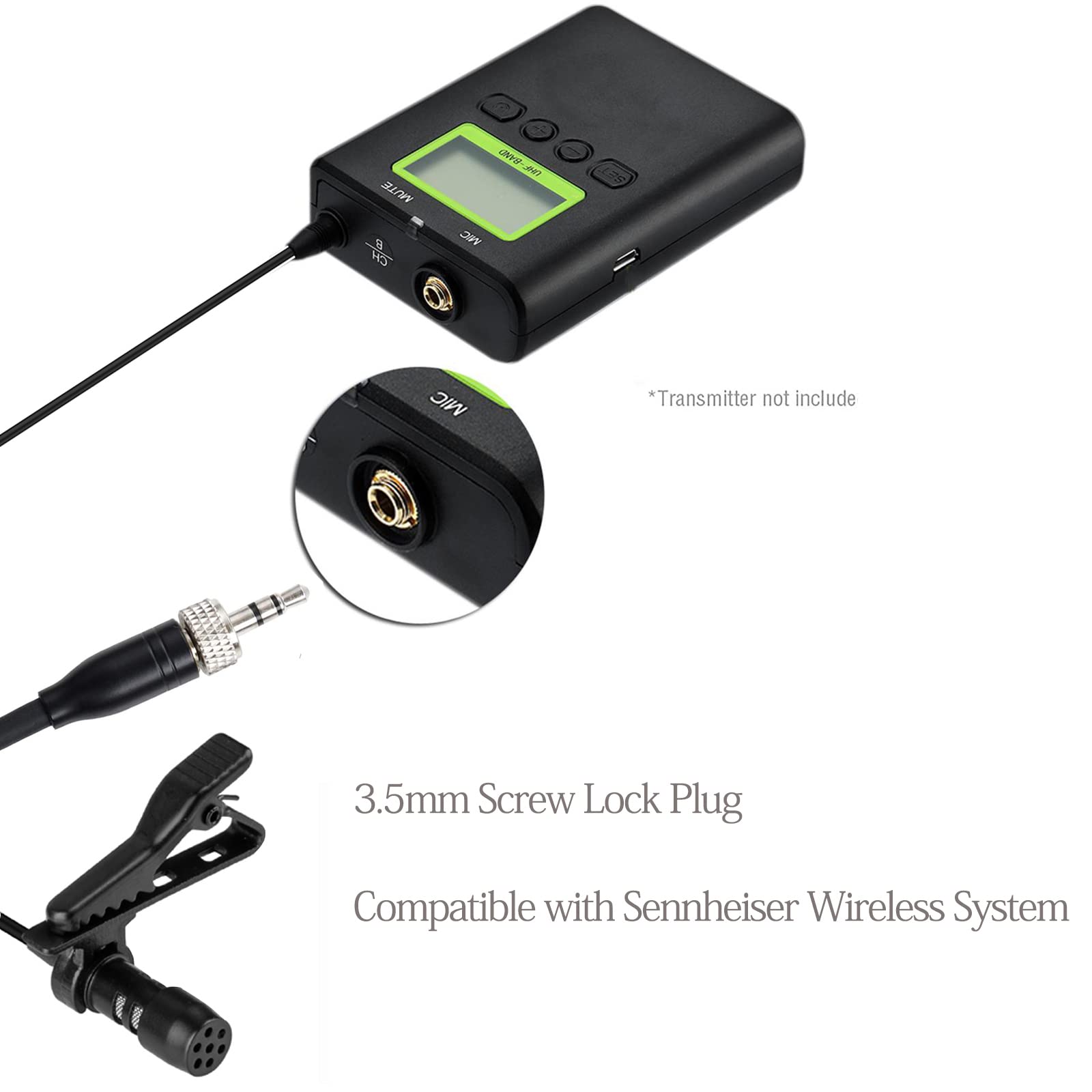 Sujeetec Lavalier Microphone Lapel Microphone Compatible with Sennheiser Wireless Transmitter - Unidirectional Condenser Mic β 3.5mm Screw Lock Plug