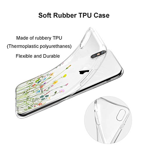 Unov Case Compatible with iPhone Xs Max Case Clear with Design Slim Protective Soft TPU Bumper Embossed Pattern Protective 6.5 Inch (Flower Bouquet)