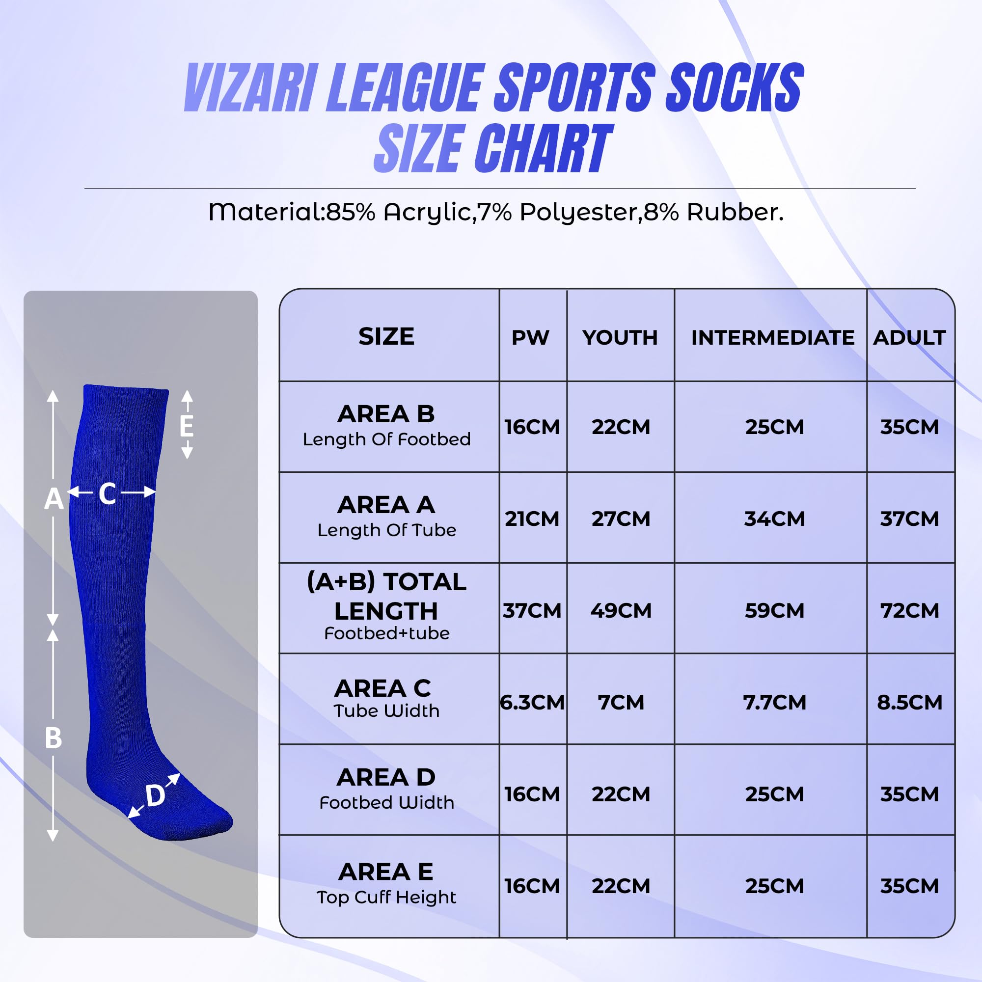Vizari League Soccer Sock - Royal, Youth Size