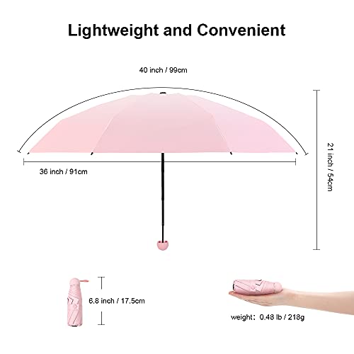 TIME LOVER Compact Travel Sun & Rain Umbrella Windproof Portable Mini Folding Umbrella for Girls Women (Pink)