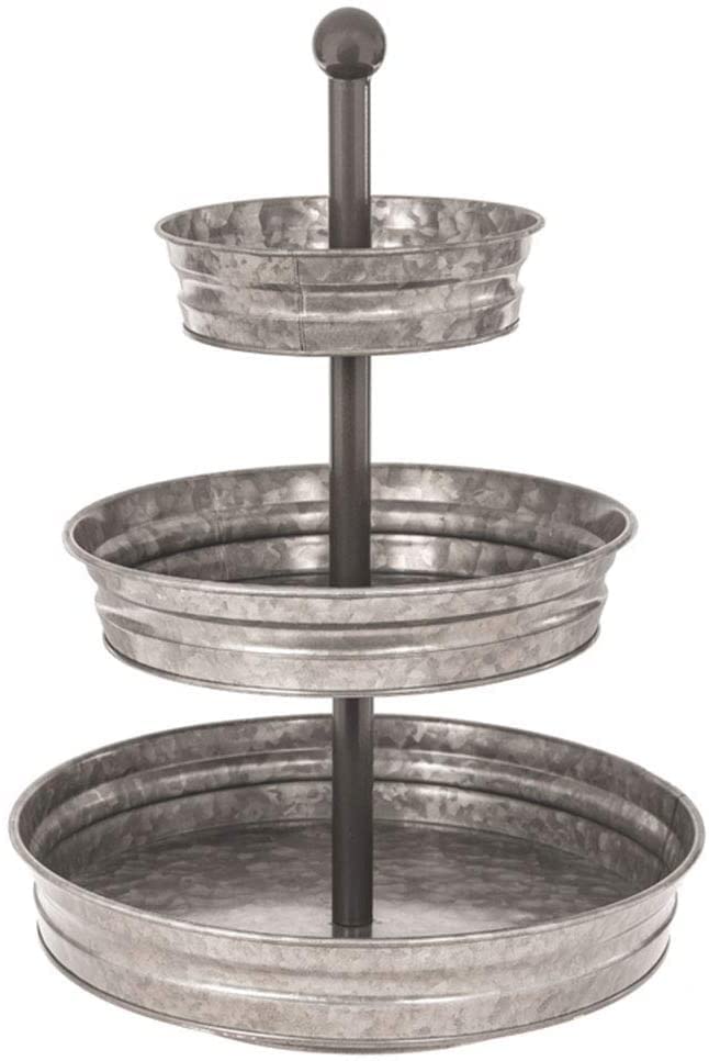 WallCharmers 3 Tier Galvanized Round Metal Tray, Three Tiered Serving Tray for Farmhouse or Cottage Theme Decor, 18 Inches, Size,