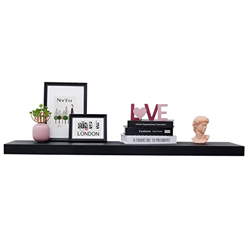 WELLAND 12" Deep Black Floating Shelves, Floating Wall Shelf, 47.24" L x 11.81" D x 2" T, Deeper Than Others, Black