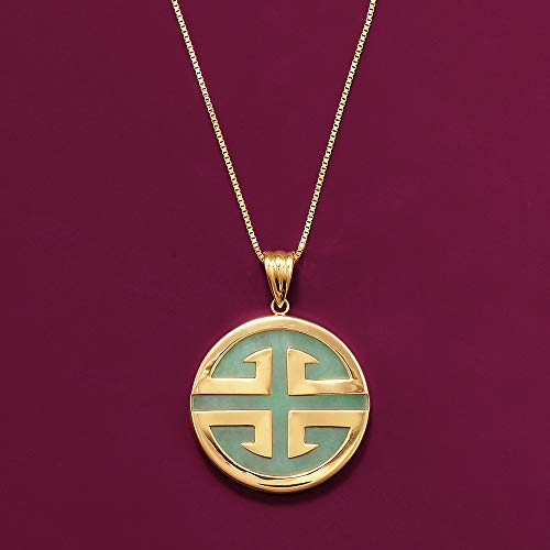 Ross-Simons Jade "Longevity" Circle Pendant in 14kt Yellow Gold