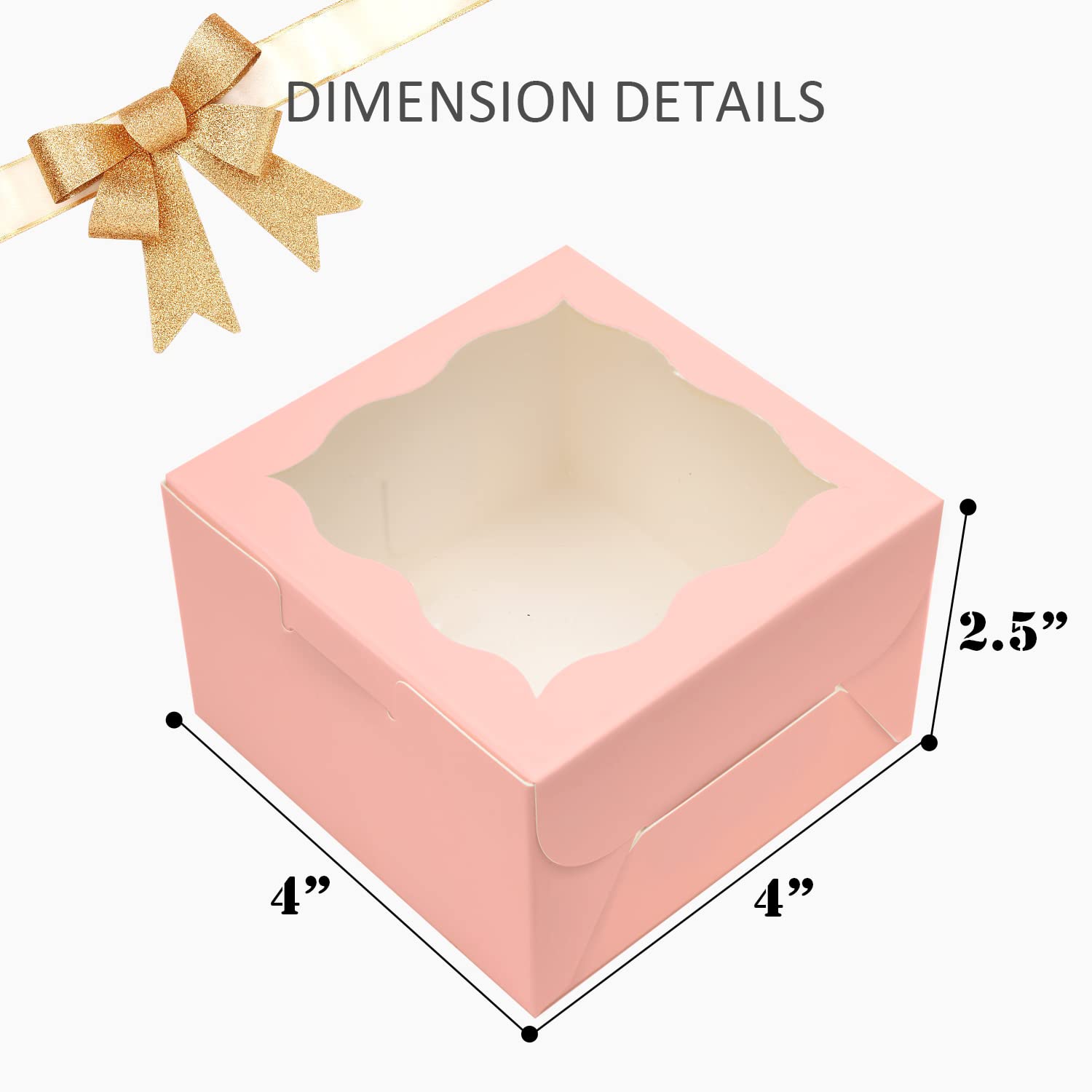 Bakepacker Pink Bakery Boxes with Window 4x4x2.5 inches Small Size Pastry Boxes Mini Cookie Boxes for Bakerys Thick & Sturdy (100 Packs)
