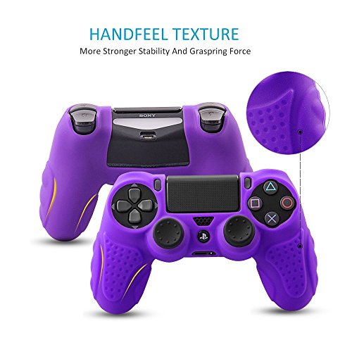 PS4 Controller Grip Skin Anti-Slip Silicone Case Cover for Sony Playstation 4 PS4/Slim/Pro Controller with 8 x FPS Pro Thumb Grips (Purple)