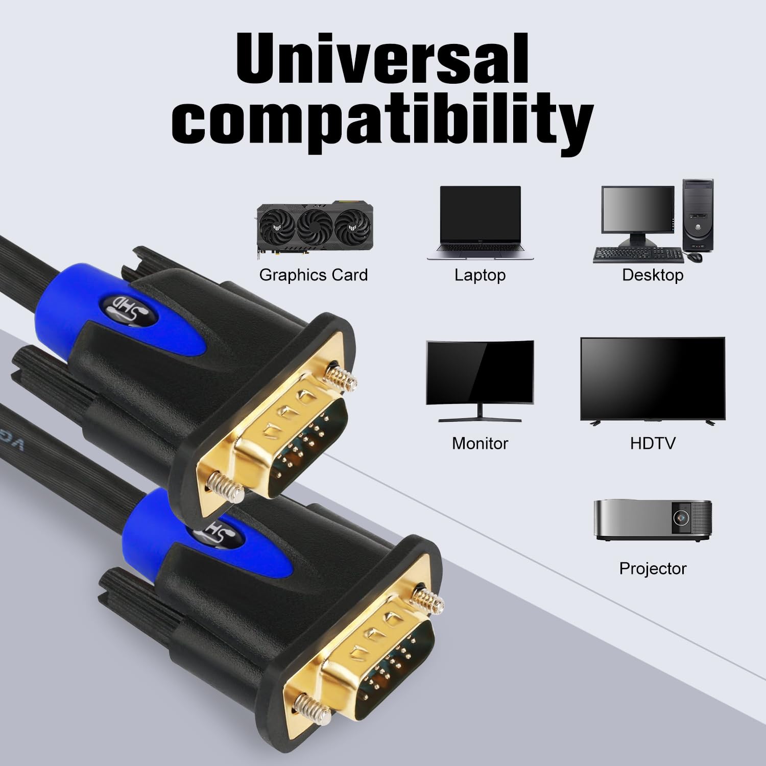 SHD VGA Cable, VGA to VGA HD15 Monitor Cable for PC Laptop TV Projector-6Feet