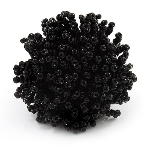 Avalaya Large Black Glass Bead Flower Stretch Ring