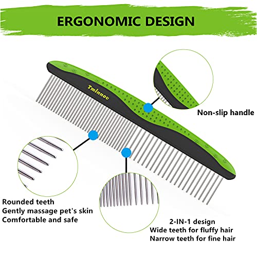 Tminnov Self Cleaning Dog Brush, Dog/Cat Brush for Shedding and Grooming, Deshedding Tool for long/short hair and large/small dogs, cats, rabbits, Gently removes loose and tangled pet hair. (Grooming Brush+Ccomb)