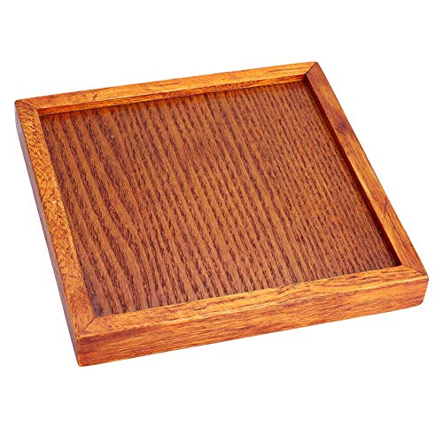 Wood Tea Tray, Small Portable Square Shape Solid Wood Tea Coffee Snack Food Dinning Serving Tray Plate tray basket Wood Serving Tray (16.5 * 16.5 * 2)
