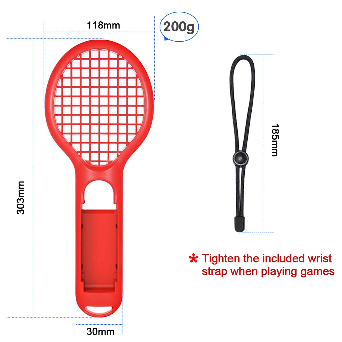 INFURIDER Tennis Racket Controller for Nintendo Switch Game,Hand Grip Game Controller Joy-Con Accessories Compatible for Nintendo Racket Sport Game Mario Tennis Ace.(2 pack,Red & Blue)