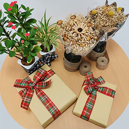 Wired Edge Buffalo Plaid Ribbon and Fabric Burlap Ribbon for DIY Craft Wrapping Christmas Decoration 6.56 Yard (2.36 inch, Red&Green Plaid, 1 Roll)