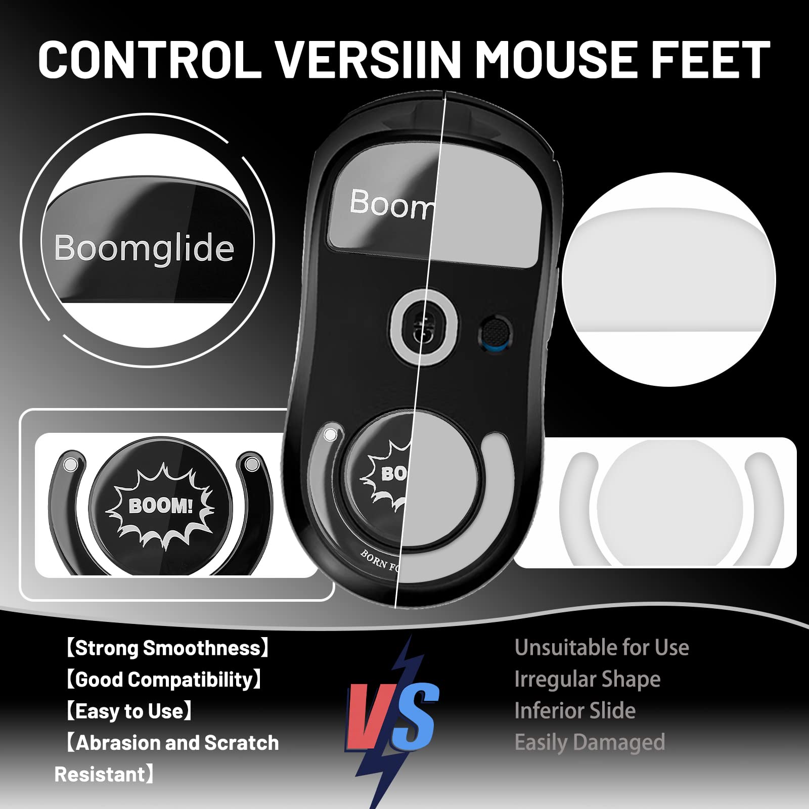 Mouse Feet Glass Mouse Skates - Gain Speed, Precision, Control and Playing Comfort, Mouse Pads for Logitech G Pro X Wireless Gaming Mouse Feet Replacement (Black)