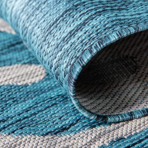 Unique Loom Outdoor Botanical Collection Area Rug - Curl (9' x 12' Rectangle, Teal/ Ivory)