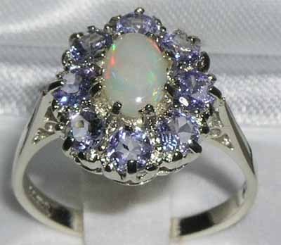 LetsBuyGold 925 Sterling Silver Natural Opal and Tanzanite Womens Promise Ring - Size 7.5