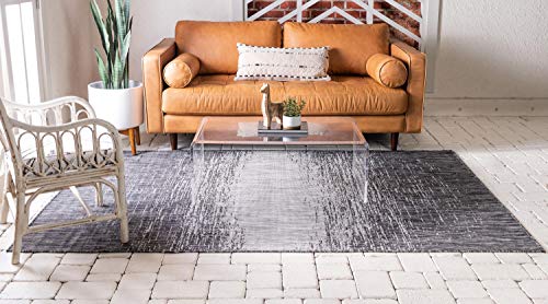 Unique Loom Outdoor Modern Collection Area Rug - Ombre (4' 1" x 6' 1" Rectangle, Charcoal Gray/ Ivory)