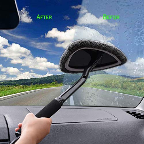Windshield Cleaner Wand - Car Window Cleaning Tool Auto Glass Wiper Kit Pack with Ice Scraper Replacement Pad Towel Spray Bottle Storage Bag TTL 7 PCS