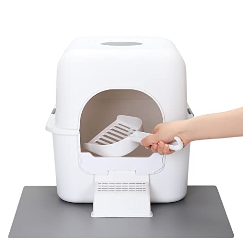 Sfozstra Urine Litter Box with Pedal for Small Cats Approx 8Lbs, Fully Enclosed Leak-Proof ,High Edge and Odorless ,Easy to Carry and Clean (White with Handle, S)