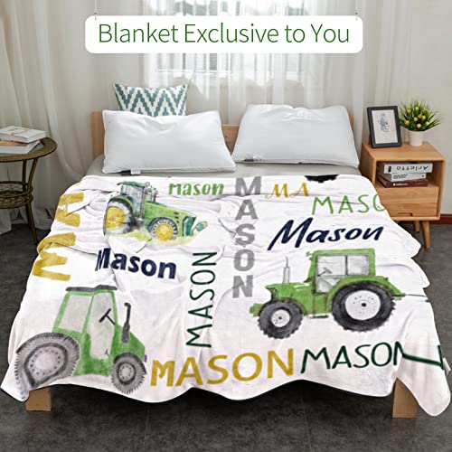 Custom Tractor Blanket with Name for Boys Girls Kids, Personalized Name Blanket Trucks, Soft Flannel Blankets Customized Gift for Children Day Birthday Christmas-40 x50
