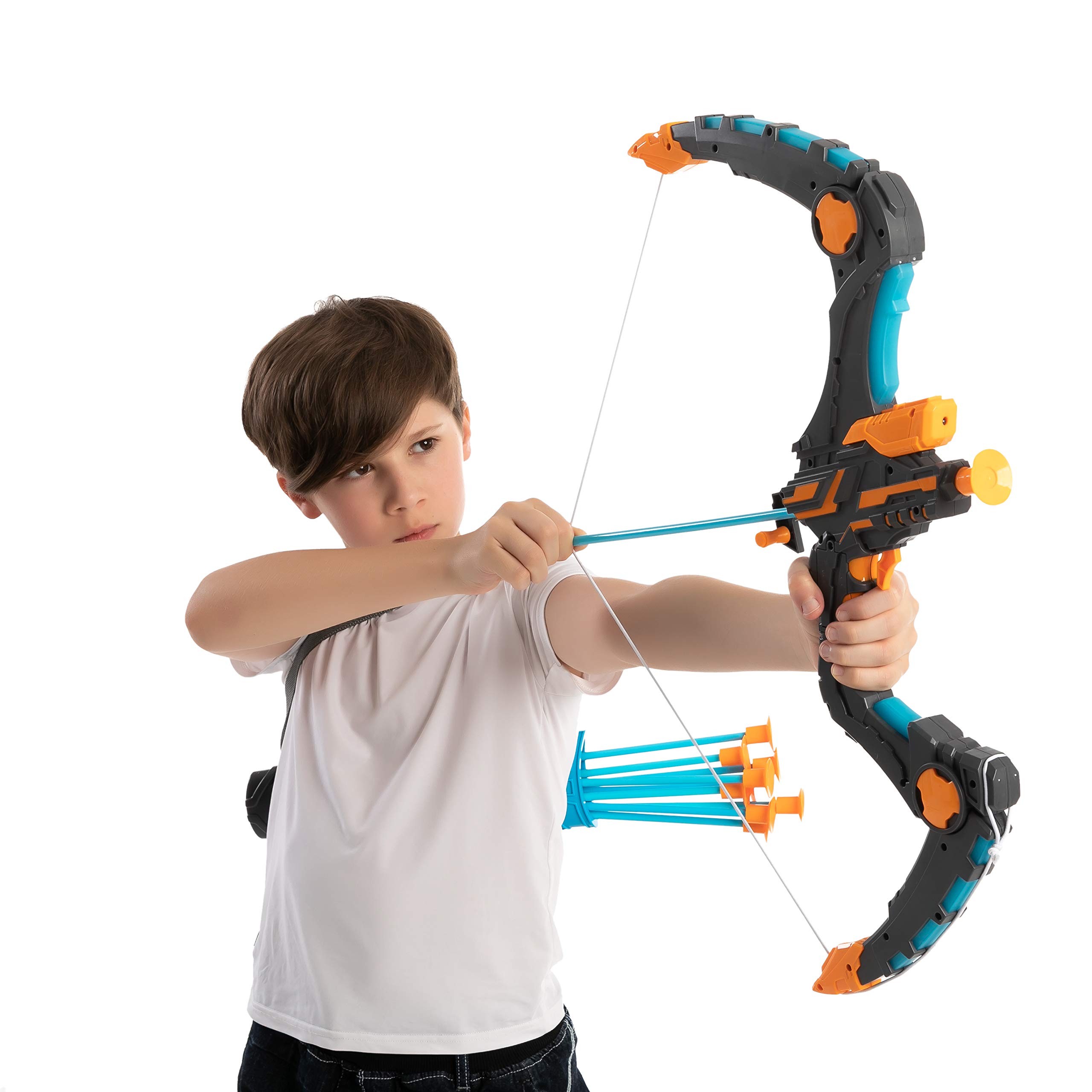 JOYIN Bow and Arrow for Kids with LED Flash Lights - Archery Bow with 9 Suction Cups Arrows, Target and Arrow Case for Outdoor Play (Black Blue)