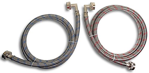 Premium Stainless Steel Washing Machine Hoses with 90 Degree Elbow, 6 Ft Burst Proof (2 Pack) Red and Blue Striped Water Connection Inlet Supply Lines