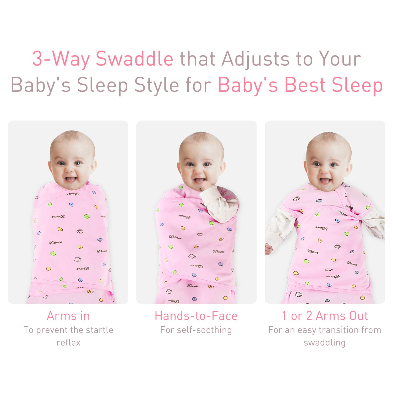 Knirose 3-Way Adjustable Wearable Swaddle Blanket Sleep Sack, Easy Diaper Changing Transition Sleeping Bag Swaddles with Bottom Zipper, Infant Wrap Blankets for Newborn Baby Boys Girls, 100% Cotton