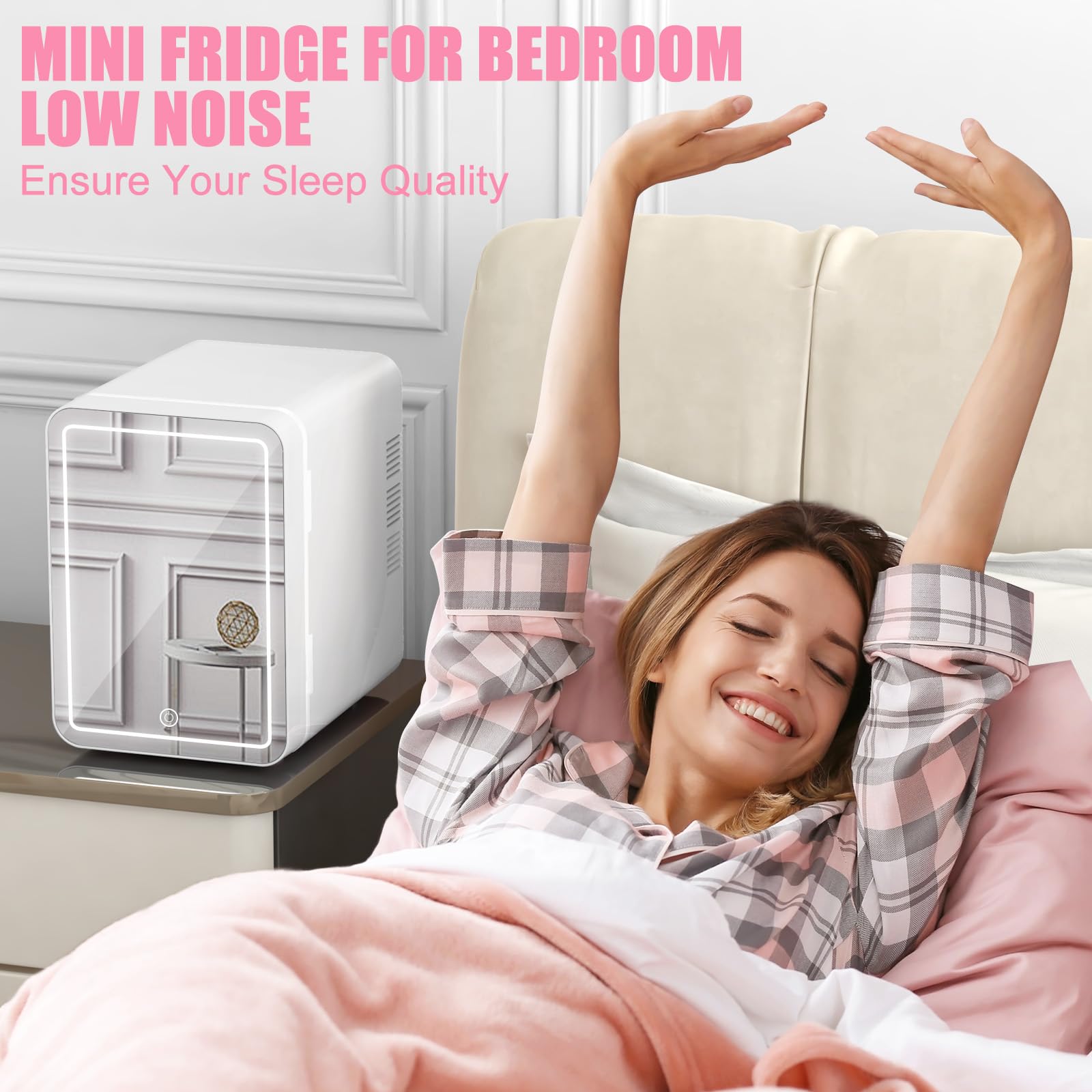 YDHZ Mini Fridge for Bedroom, Small Refrigerator Skincare Fridge With Dimmable LED Light Mirror 4L Makeup Mini Fridge Cooler & Warmer Compact Refrigerator for Cosmetics Drinks Mini Skin Care Fridge