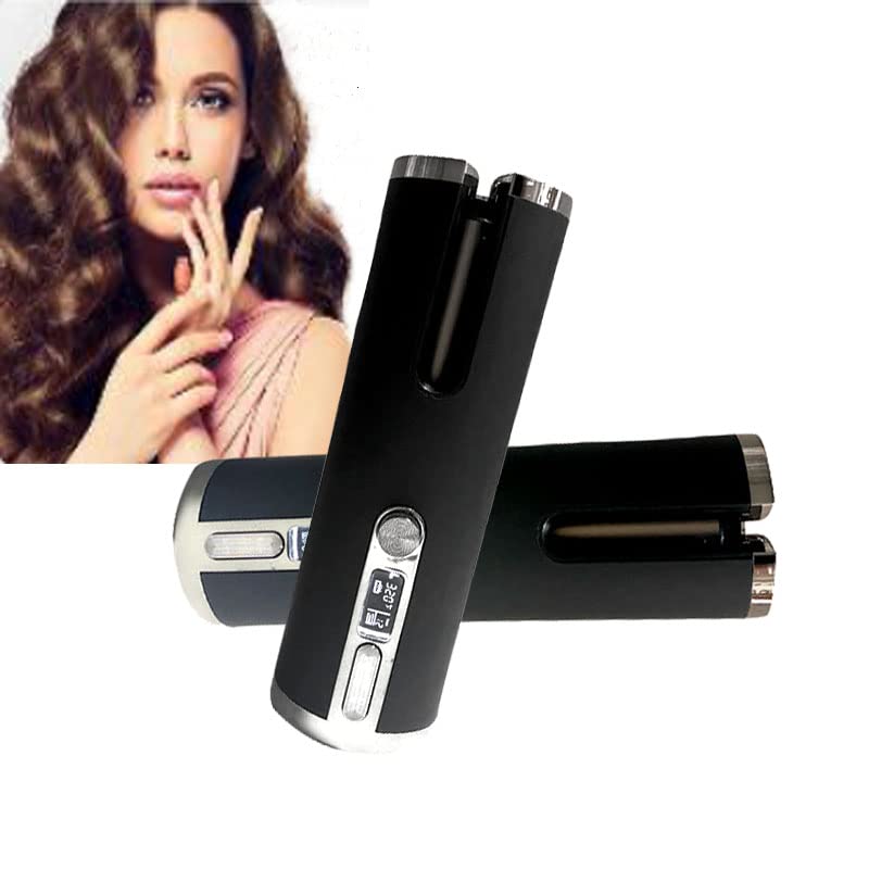 USB Automatic Hair Curler Cordless Automatic Curling Tongs with Rechargeable Battery Heat Isolating Chamber LCD Display 6Kinds of Temperature Control & Timer Settings (Gradient Pink)