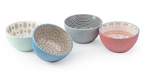 Signature Housewares 28 oz Pad Print PP7 Assorted 6" Bowls (Set of 4), Multicolor