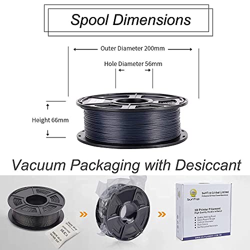 Suntop PLA Filament 3D Printer Filament Carbon Fiber Filament 1.75mm 20% Carbon Fiber Dimensional Accuracy +/- 0.03 mm 1kg 2.2lbs Black Spool