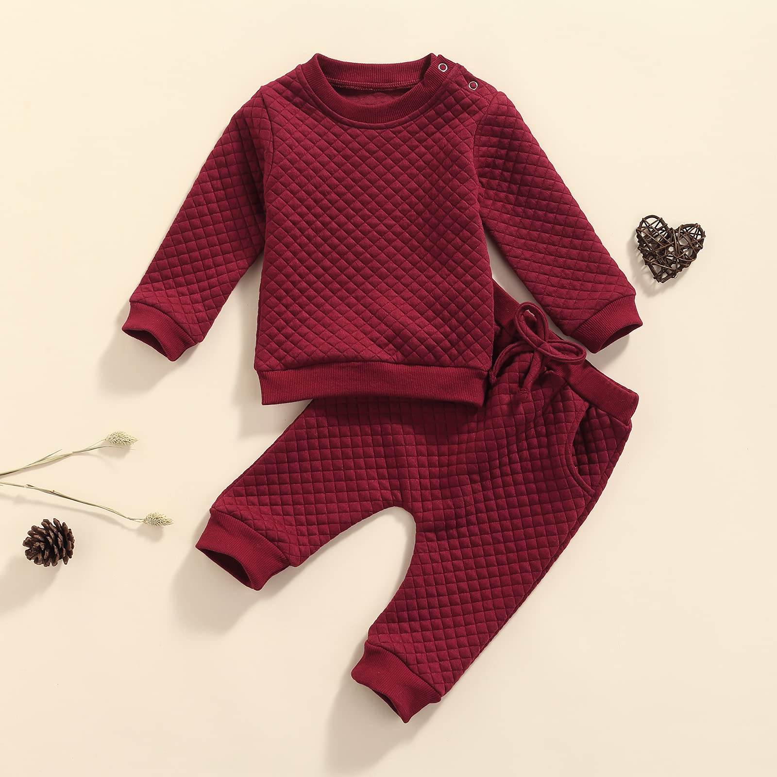 Biivrii Newborn Baby Boy Outfits Long Sleeve Sweatshirt Pullover Top Jogger Pants Set Tracksuit Fall Winter Clothes 2PCS (A-Brown, 6-12 Months)