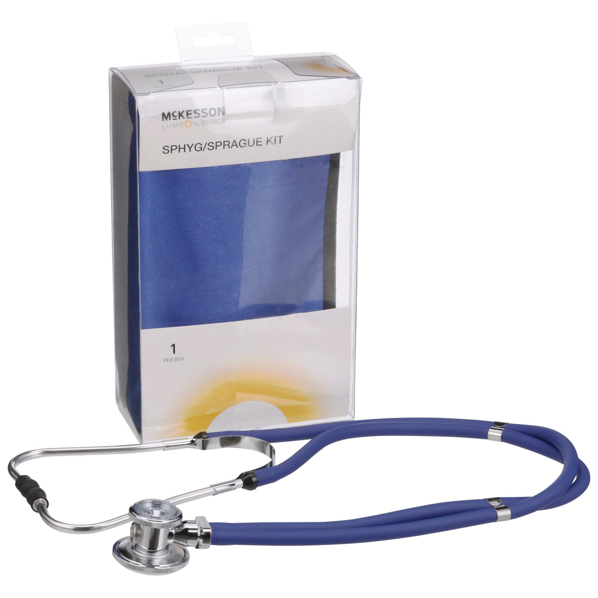McKesson LUMEON Aneroid Sphygmomanometer and Stethoscope Kit - Pocket Blood Pressure Gauge/Cuff, Sprague Stethoscope, Blue - Size 11, 23-40 cm, 55 cm Tube, 1 Count