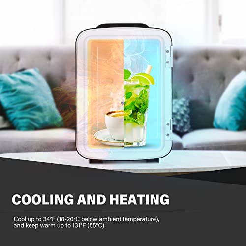 YSSOA 4L Mini Fridge with 12V DC and 110V AC Cords, 6 Can Portable Cooler & Warmer Compact Refrigerators for Food, Drinks, Skincare, Office Desk, Black, Bedroom, Dormitory, Car, Black