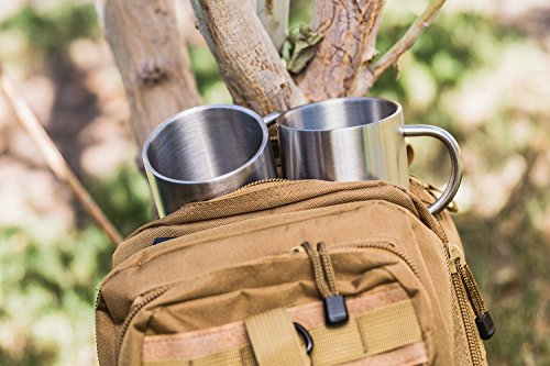 Stainless Steel Double Walled Mugs: 100% BPA Free,15 oz Metal Coffee & Tea Cup Mug - Insulated Cups with Handles Keep Drinks Hot or Cold Longer - Durable for Camping - Set of 2 Shatter Proof Mugs