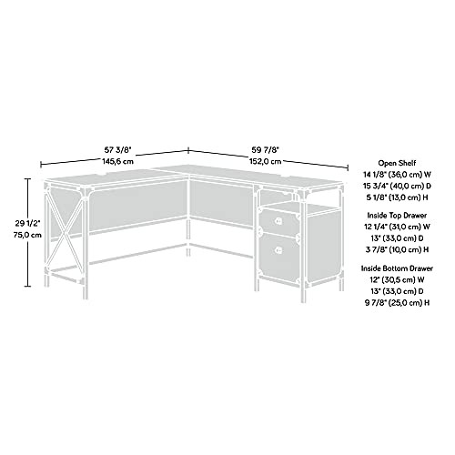 Sauder Steel River L-Shaped Desk, L: 59.84" x W: 57.32" x H: 29.53", Carbon Oak Finish