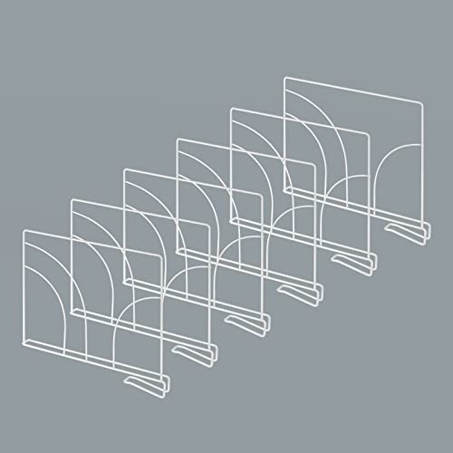 Shelf Dividers for Closet Organization Closet Shelf Divider for Wood Shelves Metal Closet Shelf Separators for Clothes Book Wardrobe, 6 Pack (White)