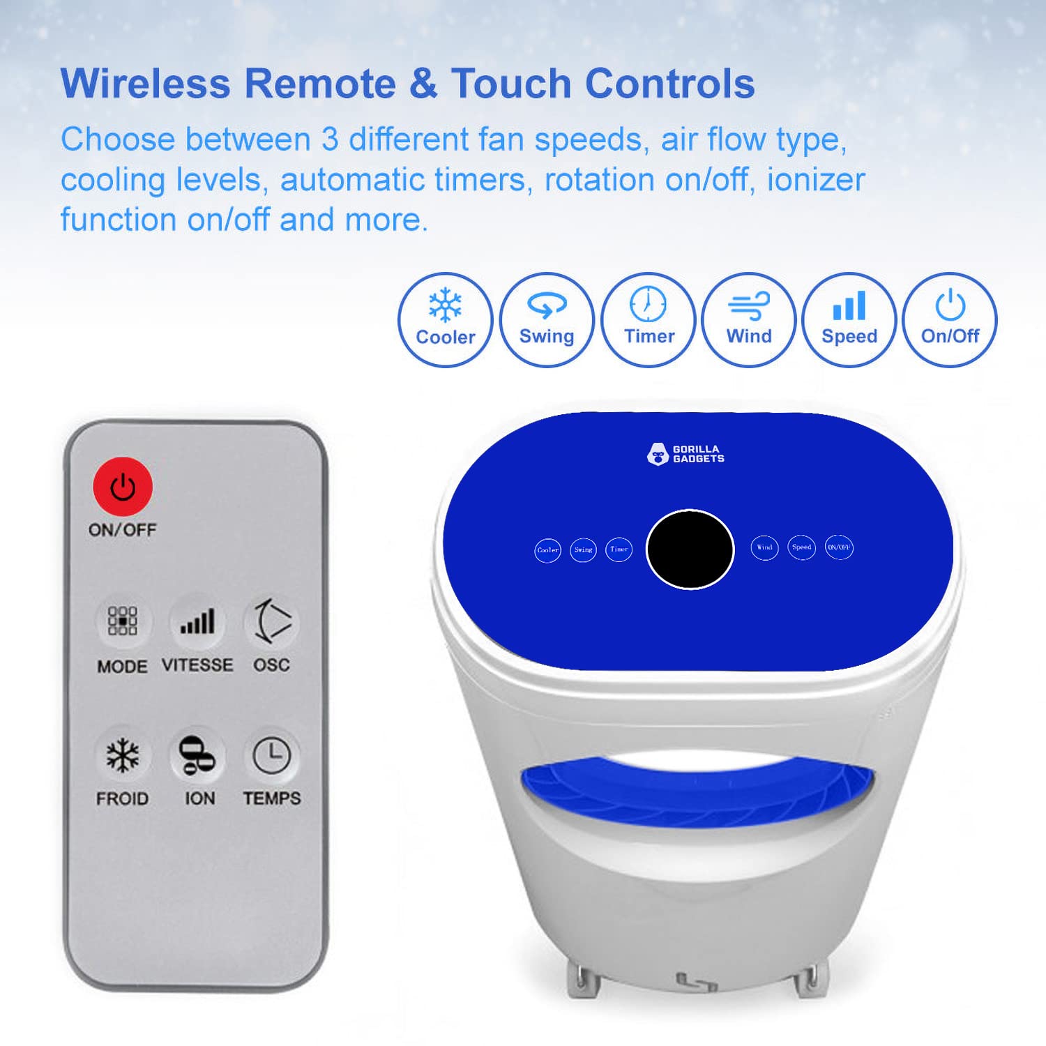 Evaporative Portable Air Cooling Bladeless Fan With 3 Speeds, Low Noise, Tower Design, Timer Options And Wireless Remote