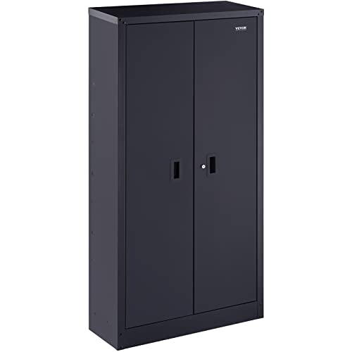 VEVOR Metal Storage Cabinet, 200 lbs Load Capacity per Shelf, 70'' Tall Lockable Powder-Coating Steel Garage Cabinet with 4 Adjustable Shelves, Magnet Doors & Lock, Perfect for Office Home Garage