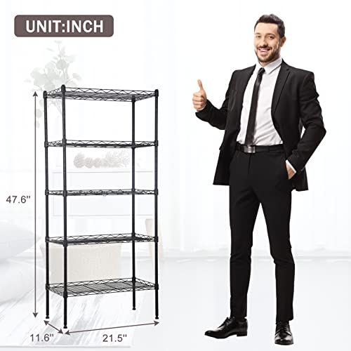 XXkseh 5 Tier Wire Shelving Unit Metal Storage Shelves Heavy Duty NSF Height Adjustable Commercial-Grade Storage Rack Garage Storage Pantry Shelves for Storage, Black