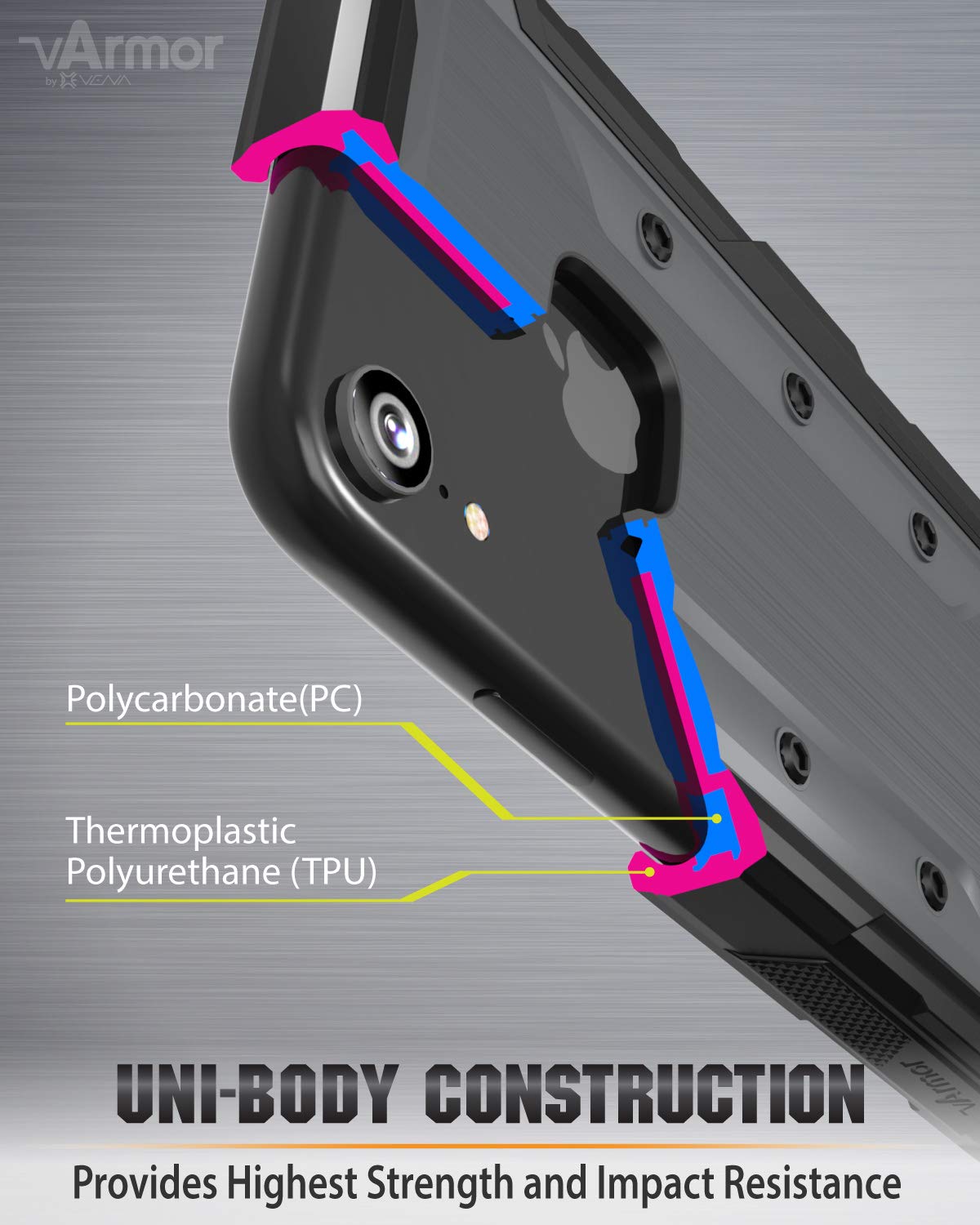 Vena vArmor Rugged Case Compatible with Apple iPhone XR (6.1"-inch), (Military Grade Drop Protection) Heavy Duty Holster Belt Clip Cover with Kickstand - Space Gray