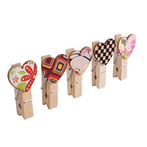 Z ZICOME 100 Pcs Mini Wooden Clothespins with Hearts for Hanging Photos Decorations for Valentine Engagement Wedding Bridal Shower Party