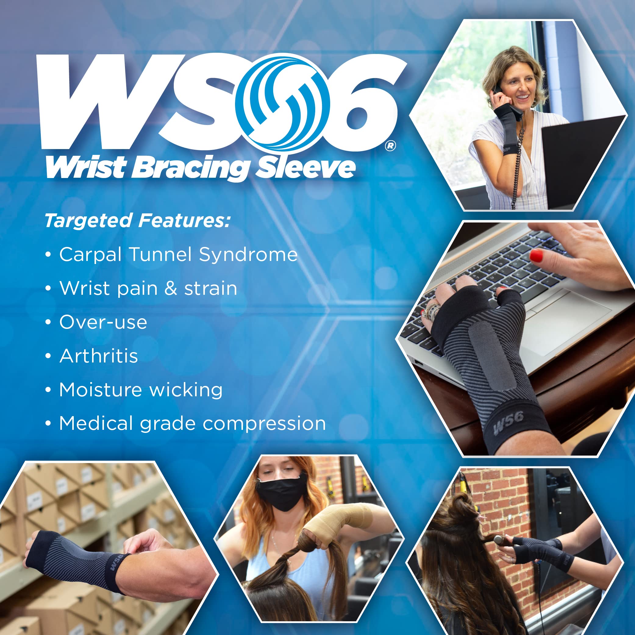 OrthoSleeve Newly Redesigned Patented WS6 Compression Orthopedic Brace - Compression Wrist Sleeve for Boosting, Pain Relief, Arthritis, Carpal Tunnel