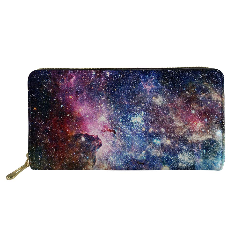 INSTANTARTS Colorful Starry Sky Galaxy Design Long Wallet,Women Outdoor Portable Zipper Around Purse